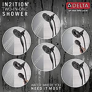 Delta Faucet Arvo 14 Series Single-Handle Tub and Shower Trim Kit, Shower Faucet with 4-Spray In2ition 2-in-1 Dual Hand Held Shower Head with Hose, Matte Black 144840-BL-I (Valve Included)