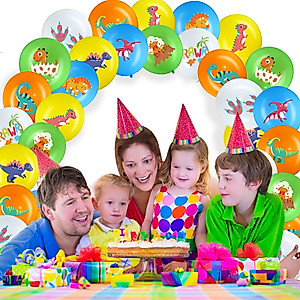 40 Pieces Dinosaur Latex Balloons 12 Inch Assorted Dinosaur Party Decoration with 2 Rolls of Ribbon for Kids Dinosaur Theme Party Dino Jungle Theme Party Baby Birthday Shower Supplies