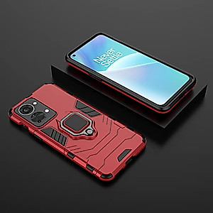 DWAYBOX Case for OnePlus Nord 2T 5G 6.43 inch, Compatible with Magnetic Car Mount, 360° Metal Ring Kickstand, 2in3 Dual Layer Hybrid Armor Shockproof Back Cover -Red