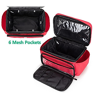 CURMIO Small Medicine Storage Bag Empty, Family First Aid Box, Pill Bottle Organizer for Emergency Medical Supplies, Red (Bag Only, Patent Pending)