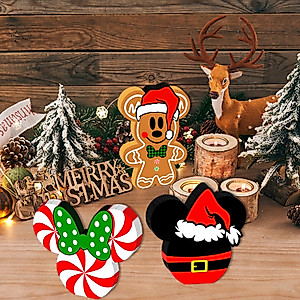 3pcs Mouse Christmas Table Decorations Double-Printed Tiered Tray Sign Xmas Wooden Decor Cute Themed Christmas Home Table Decorations Wood Sign for Winter Holiday Party Supplies