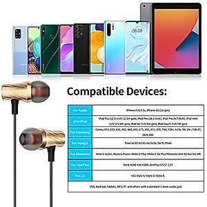 Wired Headphones 3.5mm Wired Earbuds Earphones with Mic, JAKPAK in-Ear Headphones Noise Canceling Deep Bass Stereo Sound Earbuds for iPhone 6/6S Samsung A13 A03s S10 S9 Moto G Stylus (with Carry Case)