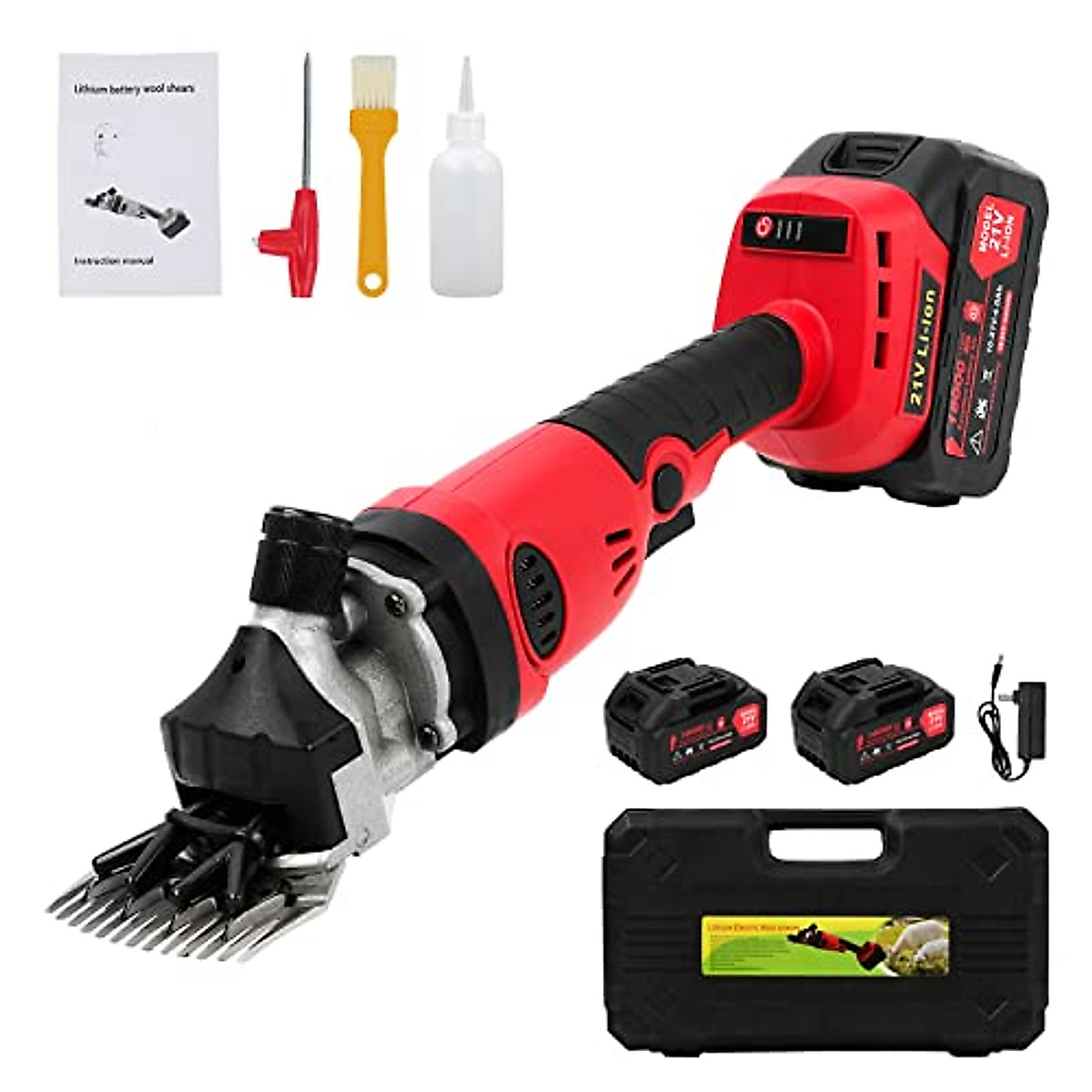 21V Cordless Sheep Shears, Electric Professional Sheep Shears with 2 Pcs Rechargeable 4 Ah Lithium Battery, High/Slow Speed,Sheep Clipper for Alpacas Goats Cattle Farm Livesto