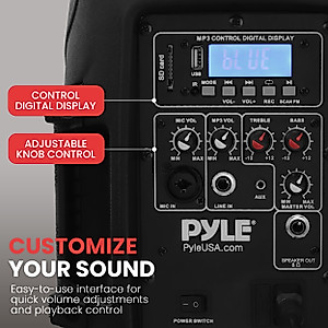 Pyle Powered PA Speaker System Active & Passive Bluetooth Loudspeakers Kit with 8 Inch Speakers, Wired Microphone, MP3/USB/SD/AUX Readers, Speaker Stands,Remote Control - Pyle PPHP849KT Black