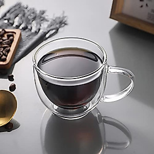 Douria Double Walled Glass Coffee Mugs, Clear Espresso Cups, Coffee tea Mugs Set, Iced Coffee Cup, Glass Mugs for Hot Beverages, Premium Glasses Set, Each 200ml (7Ounces./Set of 2)