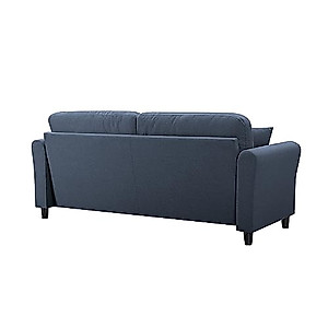 FREESNOOZE 81.5'' Linen Upholstered Sofa, Modern 3 Seater Sofa Couch with Back Cushions and 2 toss Pillows for Living Room/Bedroom/Apartment(Dark Blue)