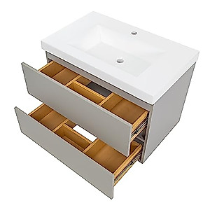 Spring Mill Cabinets Innes Floating Bathroom Vanity with 2 Drawers and White Sink Top, 30.5" W x 18.87" D x 22.25" H,Grey