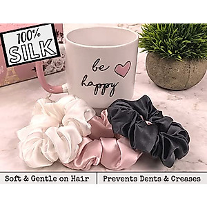 Celestial Silk Mulberry Silk Scrunchies for Hair (Large, Charcoal, Pink, Ivory)