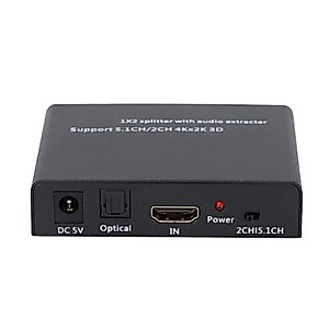 4K HD Multimedia Interface Splitter, Easy to Install DAC Chip Black Iron Box Audio Converter 5.1CH/2CH with Status Indicator Lamp for HDTV