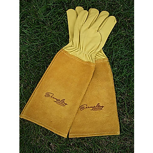 Rose Pruning Gloves for Men and Women - Thorn Proof Goatskin Leather Gardening Gloves with Gauntlet (Large, Yellow)