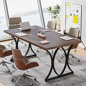 Tribesigns 63 L x31W x 30 H Executive Desk, Farmhouse Wood Computer Desk, Large Home Offcie Table with Black Metal Frame, Long Table