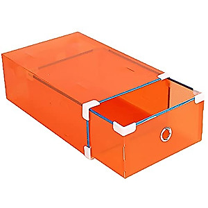 Hislaves Shoes Organizer Boxes,Stackable Drop Front Shoe Box Shoe Storage Box Space Saver Plastic Shoes Storage Bin for Home Dorm Orange