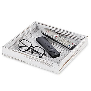 Hanobe Square Wooden Ottoman Tray: Small Square Tray Torched Wood Farm House Serving Tray for Coffee Table Rustic White Washed Candle Tray Distressed Organizer Storage for Remotes Keys Glasses 9.8"