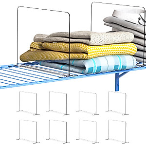 Cq acrylic Closet Shelf Organizer for Wire Shelves -8 Pack -Easy Clip-No Tool- Clear Acrylic Shelf Dividers for Closet Organization for Bedroom/Kitchen/Office/Pantry 8.5" Tall Shelf Separator