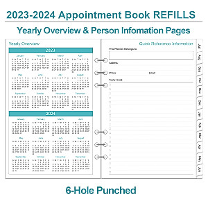 2024 Planner Refills - 7-Hole Punched Appointment Book Refills from Now-June 2024, Refill Planner with Monthly Tabs, 5-1/2" x 8-1/2", Desk/Size 4, Leaf