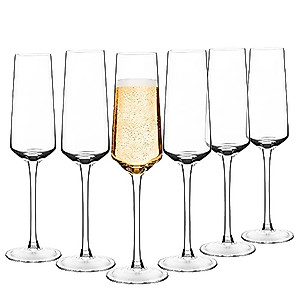 Hand Blown Crystal Champagne Flutes Champagne Glasses Set of 6 Elegant Flutes 100％Lead Free Quality Sparkling Wine Stemware Set Dishwasher Safe Gift for Wedding, Anniversary, Christmas - 8oz Clear…