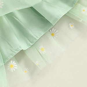 Mubineo Toddler Baby Girl Flower Tulle Tutu Dress Strappy Princess Dresses Sundress (Green Daisy, 6-12 Months)