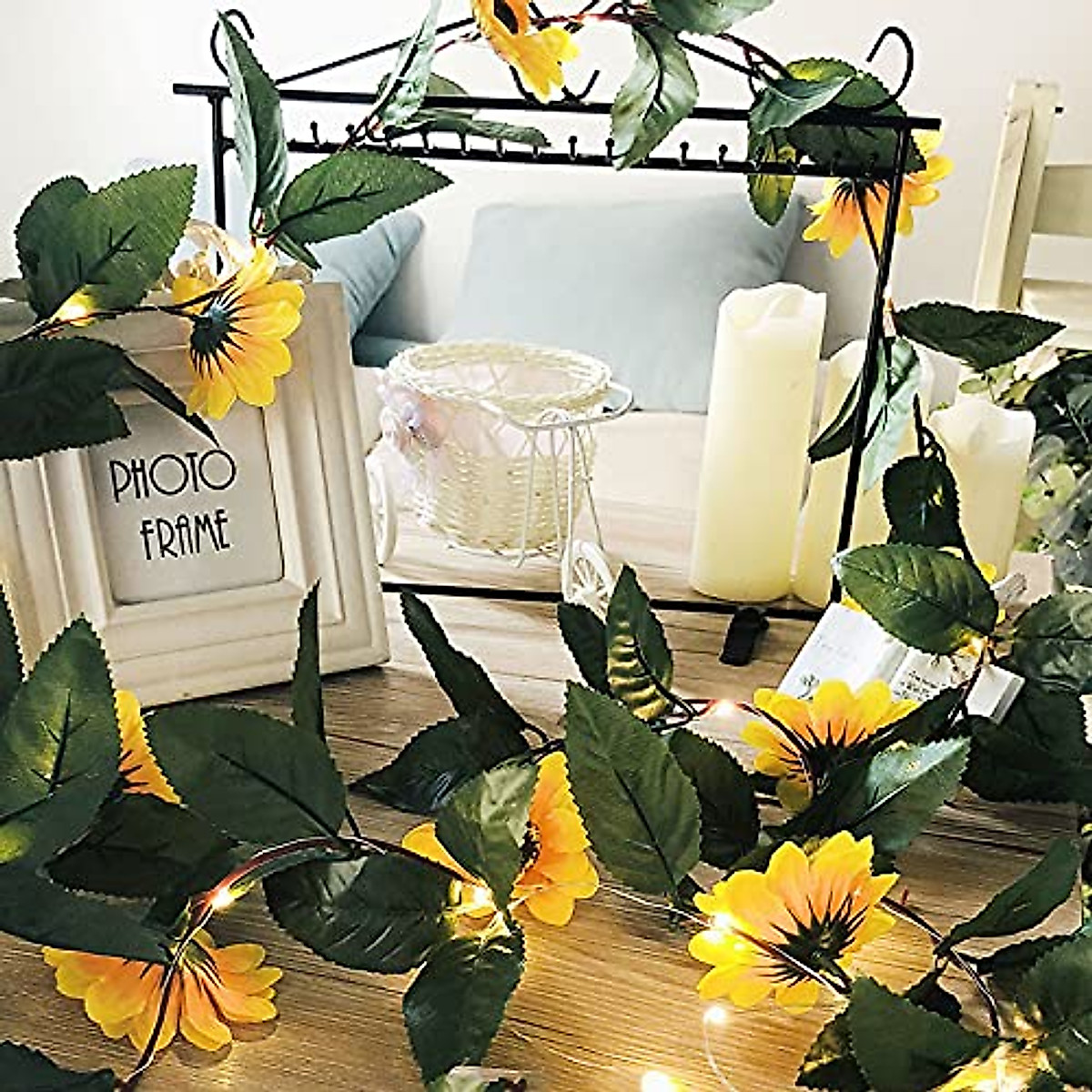 BeautyOL 30LED Green Leaf Sunflower Lights,Flower String Lights for Home Garden Decor