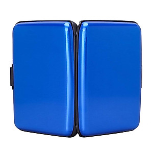 ELFISH Mini RFID Aluminum Wallet Credit Cards Holder Business Card Case Metal ID Case for Men Women (Blue)