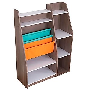 KidKraft Pocket Storage Wood Bookshelf with Slings and Shelves, Children's Furniture, Gray Ash