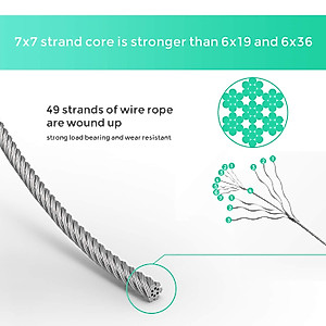 Wire Rope, 1/16 Wire Rope, Stainless Steel 304 Wire Cable, 328FT Length Aircraft Cable with 100pcs Sleeves Stops, 7x7 Strand Core, 368 lbs Breaking Strength Perfect for Outdoor,Yard,Garden or Crafts