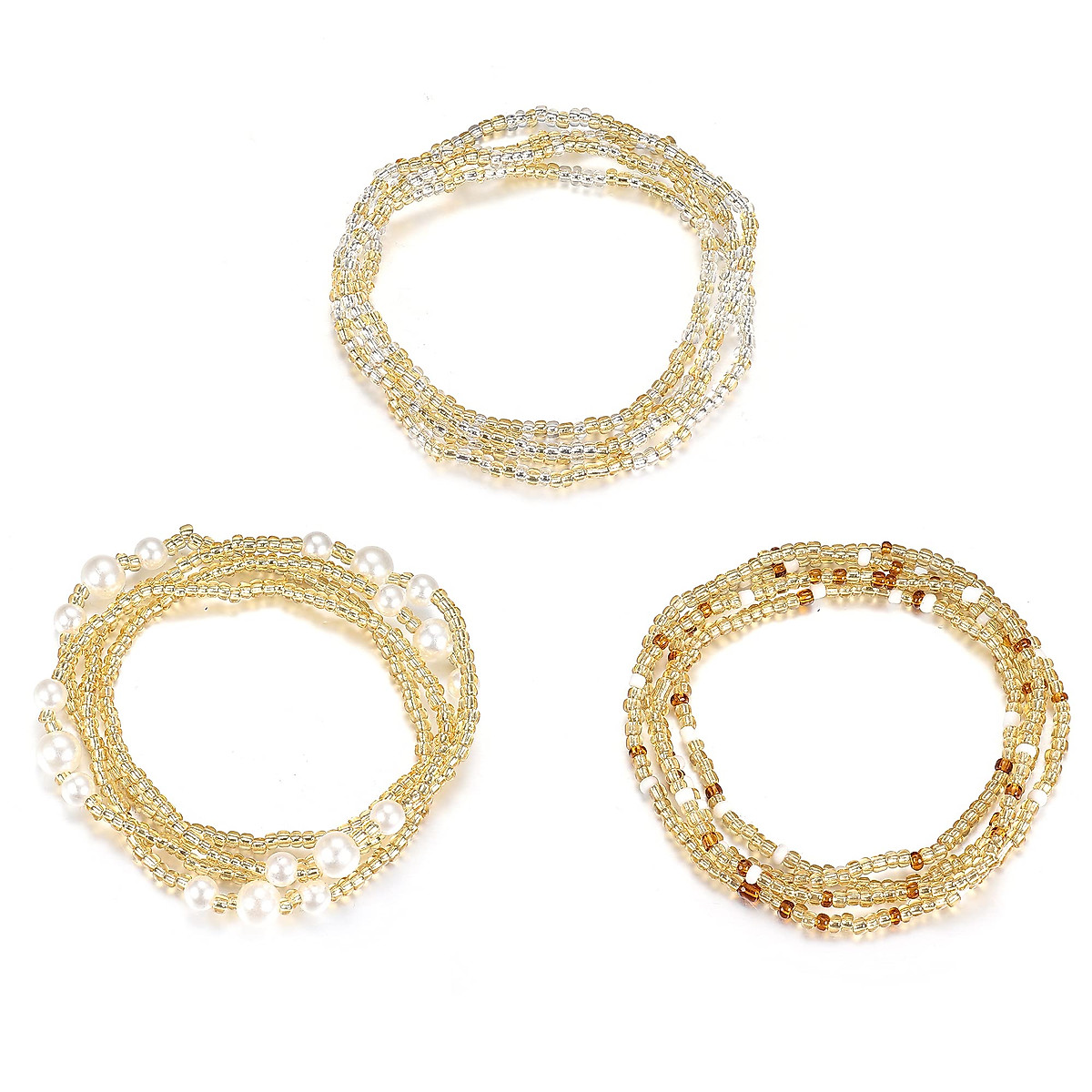 Sailimue 3 Piece Waist Beads for Women Belly Beads Elastic Chain African Waist Beads for Women Plus Size Bikini Jewelry (582)