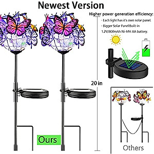 Weepong Outdoor Solar Lights, 2 Pack Solar Garden Stake Lights with 18 Butterflies Decoration Outdoor Lights, Waterproof Solar Butterfly Lights, Bigger Solar Panel for Patio Yard Pathway Garden Decor