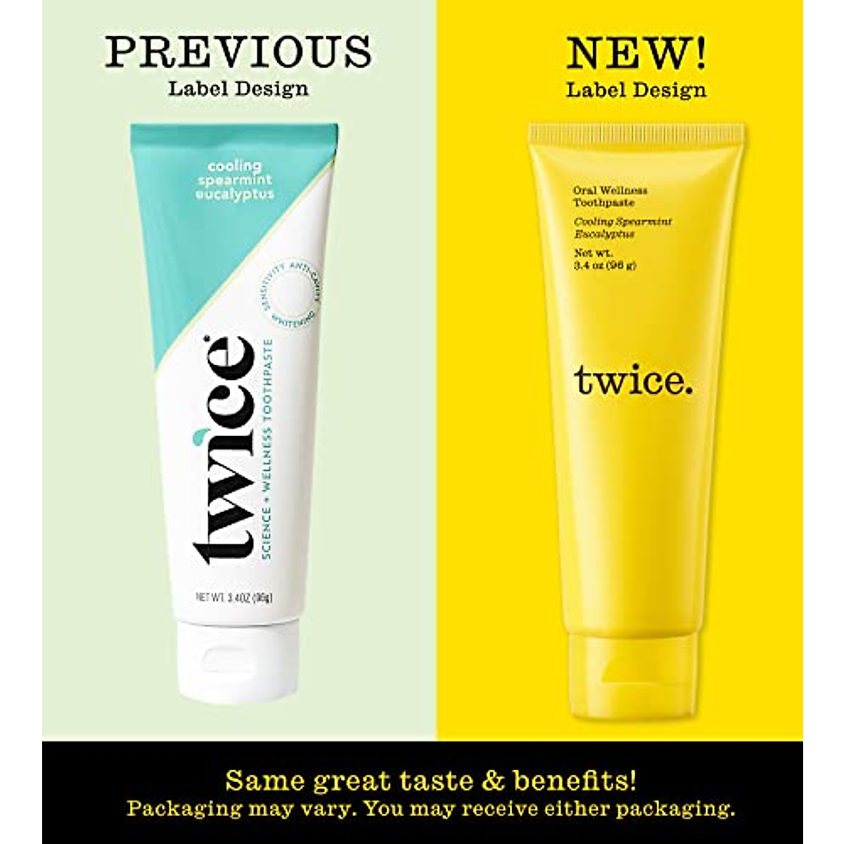 Twice Vegan Toothpaste for Sensitive Teeth and Gums and Teeth Whitening Toothpaste - SLS Free Toothpaste with Fluoride and Cavity Protection - (Cooling Spearmint Eucalyptus) (3-Pack)