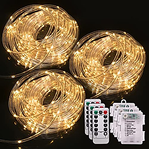 Joiedomi 3x120LED Warm White Rope Lights 46FT 8 Modes String Lights Battery Operated Outdoor Waterproof Fairy Lights Dimmable/Timer with Remote for Camping Party Garden Bedroom Christmas Decoration
