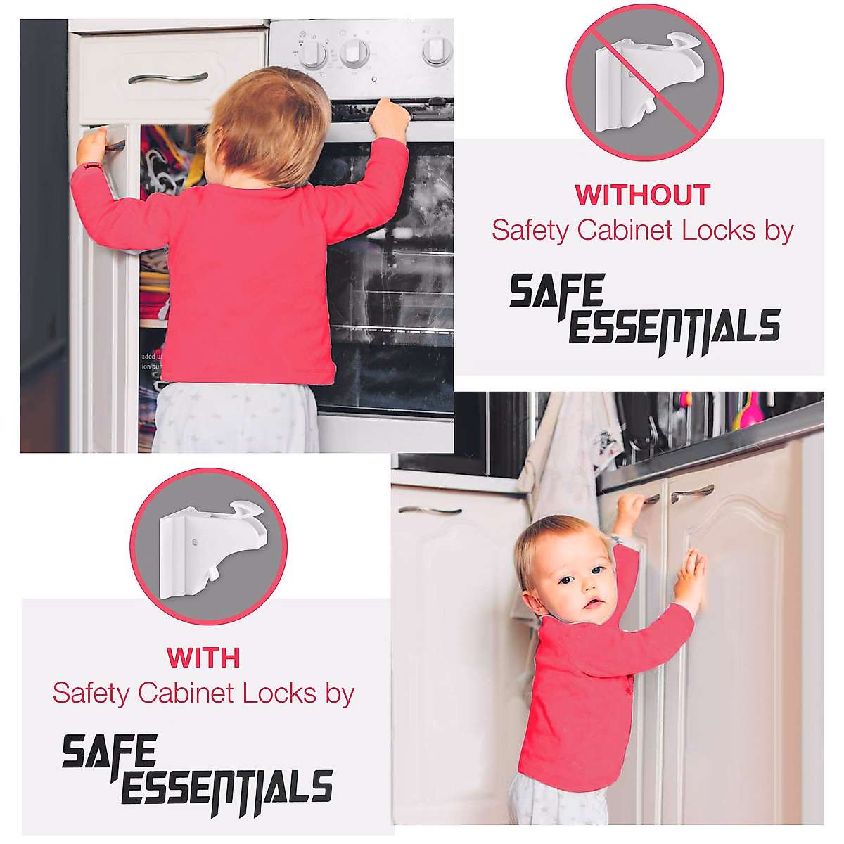 Safe Essentials-8 Pack-Magnetic Cabinet Locks Baby Safety, Invisible, No-Tools Required Assembly, Comes with Extra 3M Adhesive Strips