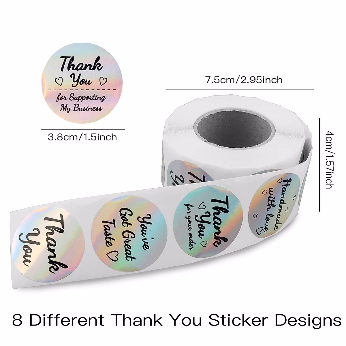 500 Pcs Thank You Label Stickers, 1.5" Holographic Stickers Thank You for Supporting My Small Business Stickers for Business Gift Wrapping, Ideal for Online Sales & Shops