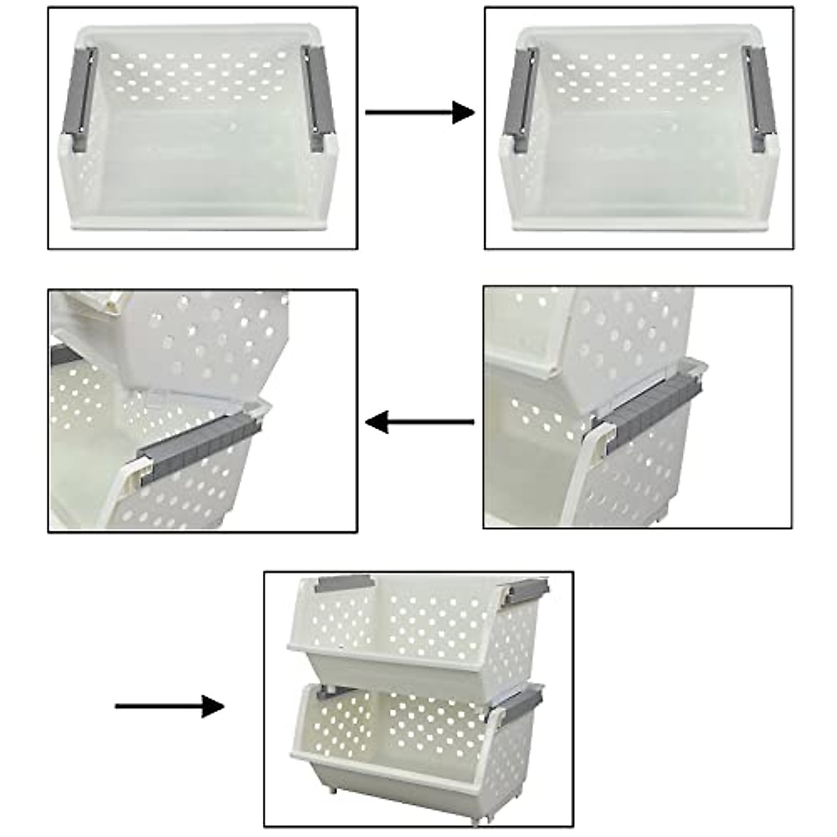 Kekow 4-Pack Plastic Large Stacking Organizer Basket, Stackable Storage Basket, White