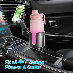 Jkapy Cup Holder Phone Mount for Car,2 in 1 Cup Holder Expander for Car with 360°Rotation Long Arm Phone Holder Cell Phone Holder for Car Compatible with All Smartphones