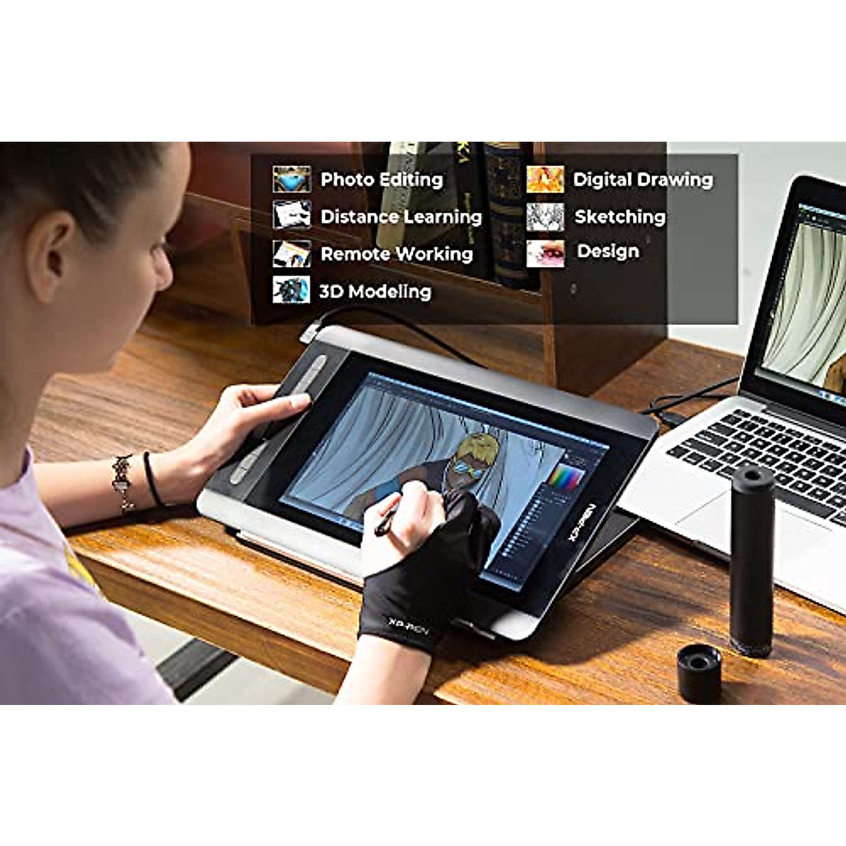 XP-PEN Artist12 11.6 Inch FHD Drawing Monitor Pen Display Graphic Monitor with PN06 Battery-Free Multi-Function Pen Holder and Glove 8192 Pressure Sensitivity