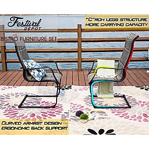 Festival Depot 2 Pieces Patio Chairs Spring Motion Textilene Weather Resistant Metal Outdoor Furniture for Lawn Garden Balcony Pool Backyard