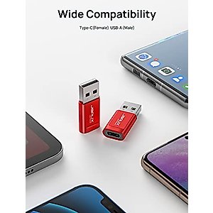 JSAUX USB-C Data Blocker, (2-Pack) USB-A to USB-C Female Defender Only for Quick Charge, Protect Against Juice Jacking, Refuse Hacking Provide Safe Charging- Red