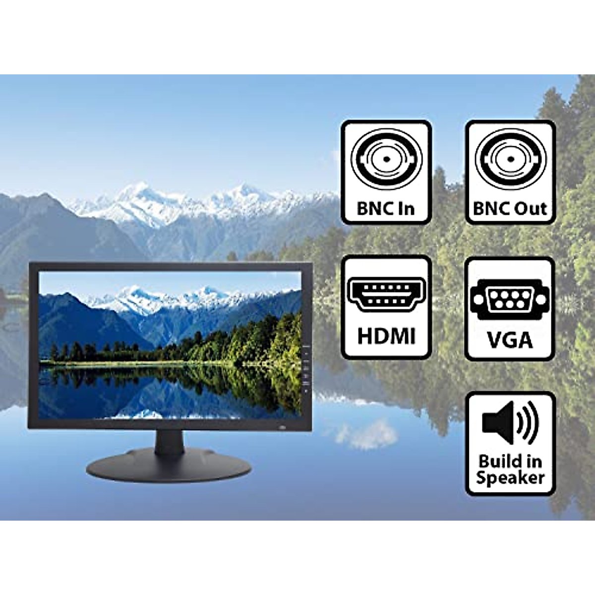 101AV 18.5" Professional LED Security Monitor HDMI VGA & BNC Input Audio Video Display Computer PC Monitor w/Speaker for CCTV DVR Office & Home Security Camera System Surveillance Optional Wall Mount