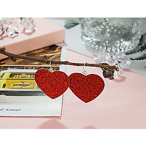 RareLove Valentines Gifts Bling Red Heart Hook Dangle Earrings Statement Jewelry For Women Silver Alloy Plated