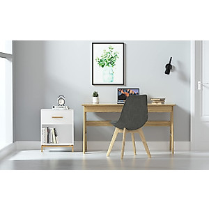 Anmytek White Nightstand, Modern Night Stand with Drawer and Shelf, Wood Bedside Table with Metal Legs, End Side Table for Bedroom, Dorm, Small Spaces, 25" Tall
