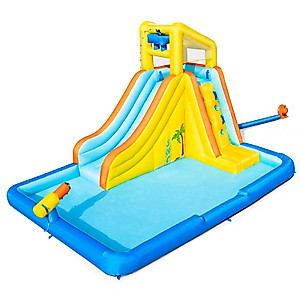 FBITE Inflatable Bouncy Castle, Jumper House Water Pool Slide Activity Center with Water Slide, Climbing Wall, Water Gun and Pool Area for Kids