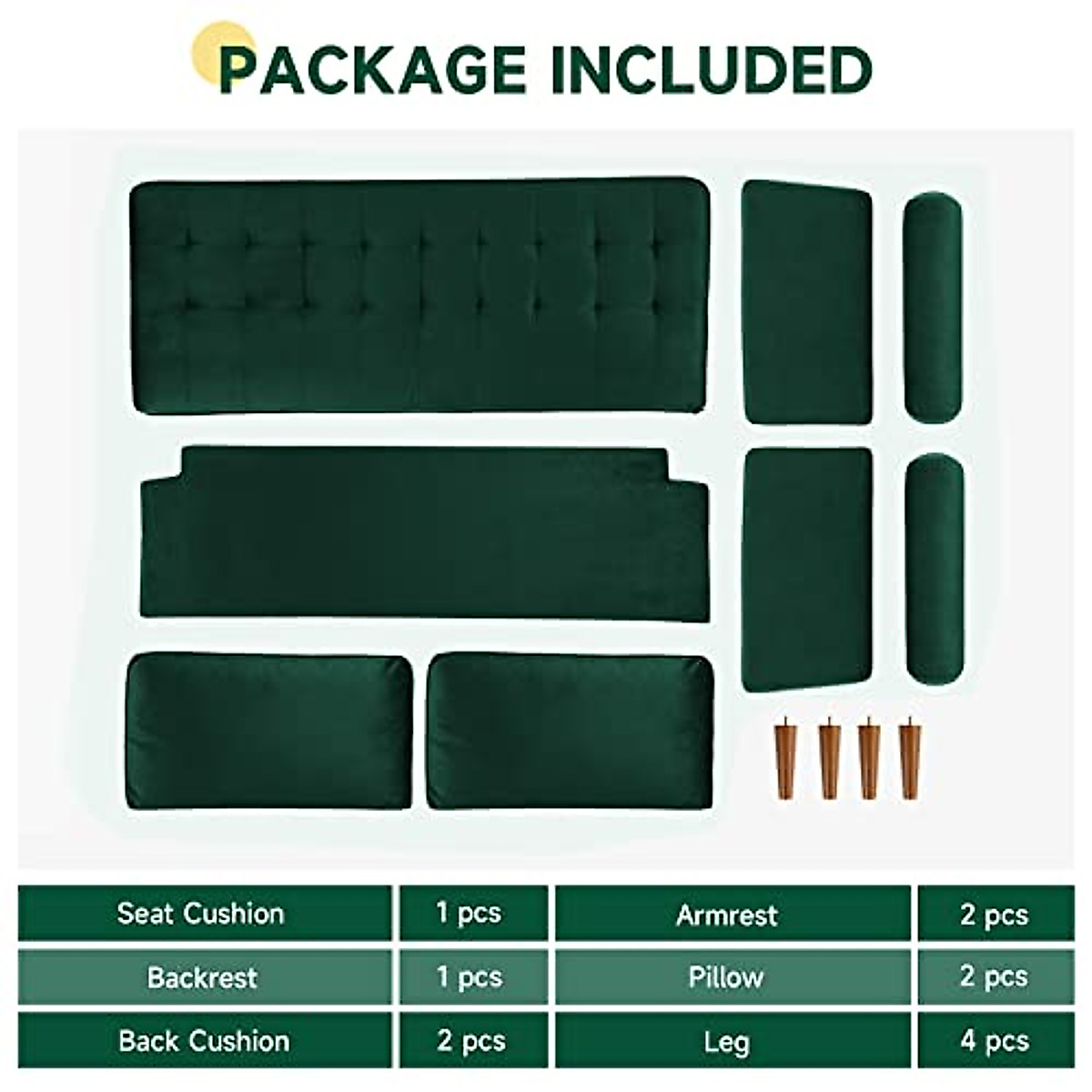 Vesgantti Green Velvet Couch 70 inch, 3 Seater Loveseat Sofa, Mid Century Modern Couches for Living Room, Upholstered Velvet Sofa with 2 Pillows, Button Tufted Sofa for Bedroom, Home Office, Apartment