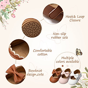 HsdsBebe Infant Baby Girls Mary Jane Flats Bow Non-Slip Soft Sole Princess Toddler First Walkers Sneaker Wedding Dress Shoes(HM1628 Brown,2)
