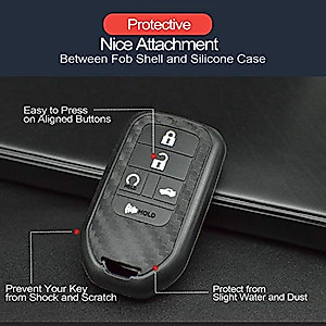 2pcs Compatible with Honda Smart Carbon Fiber Looks Silicone FOB Key Case Cover Protector Keyless Remote Holder for 2019 2018 2017 2016 2015 Honda Civic CR-V Accord CRV Pilot EX EX-L Touring Premium