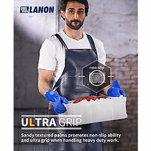 LANON PVC Chemical Resistant Gloves, Heavy-Duty Rubber Gloves, Acid, Alkali and Oil Protection, Non-Slip, Blue, XL
