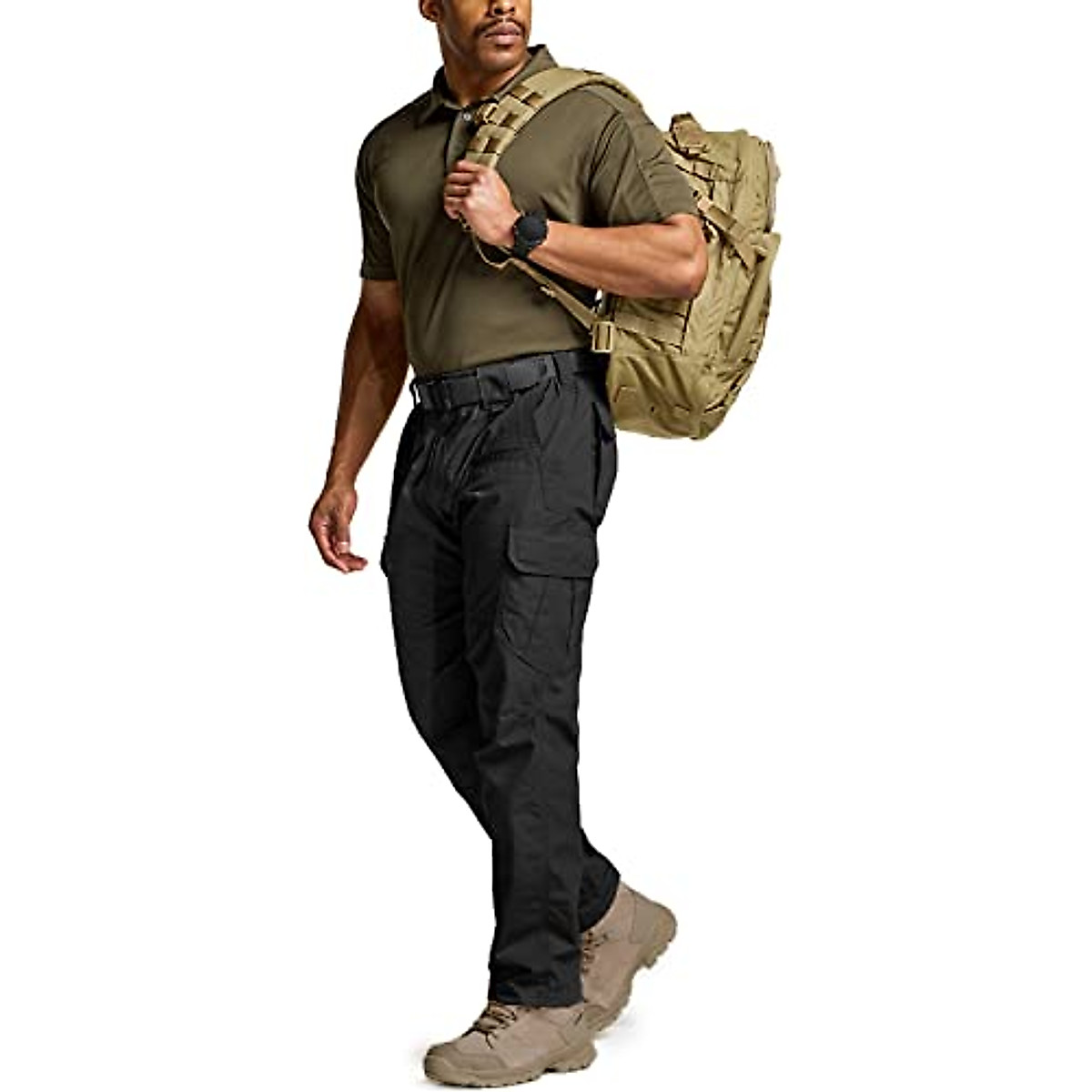 CQR Men's Tactical Pants, Water Resistant Ripstop Cargo Pants, Lightweight EDC Work Hiking Pants, Outdoor Apparel, Duratex Black, 46W x 30L