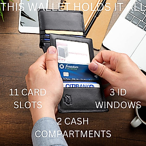 Stealth Mode Leather Trifold RFID Wallet For Men With Flip Out ID Holder