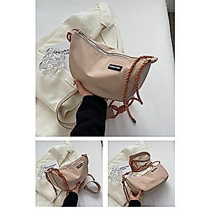 Women Lightweight Canvas Shoulder Bag, Adjustable Rope Strap Hobo Crossbody Handbag Casual Tote Shopping Travel Bag (Pink)