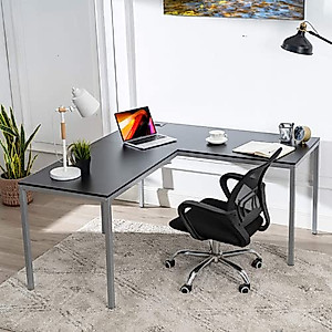 GOOD & GRACIOUS L-Shaped Gaming Desk, 60x55 Inch L Shape Desk, Corner Desk for Home Office, Modern Home Office Study Writing Workstation L Table, Easy Assembly, Black&Gray