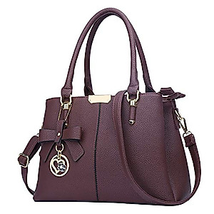 KKXIU 3 Zippered Compartments Purses and Handbags for Women Top Handle Satchel Shoulder Ladies Bags (A-Wine)