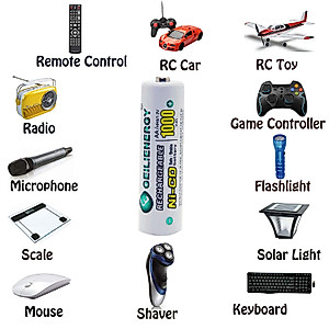 GEILIENERGY Solar Light AA Ni-CD 1000mAh Rechargable Batteries,AA Rechargeable Batteries for Solar Lights Solar Lamp(Pack of 8)